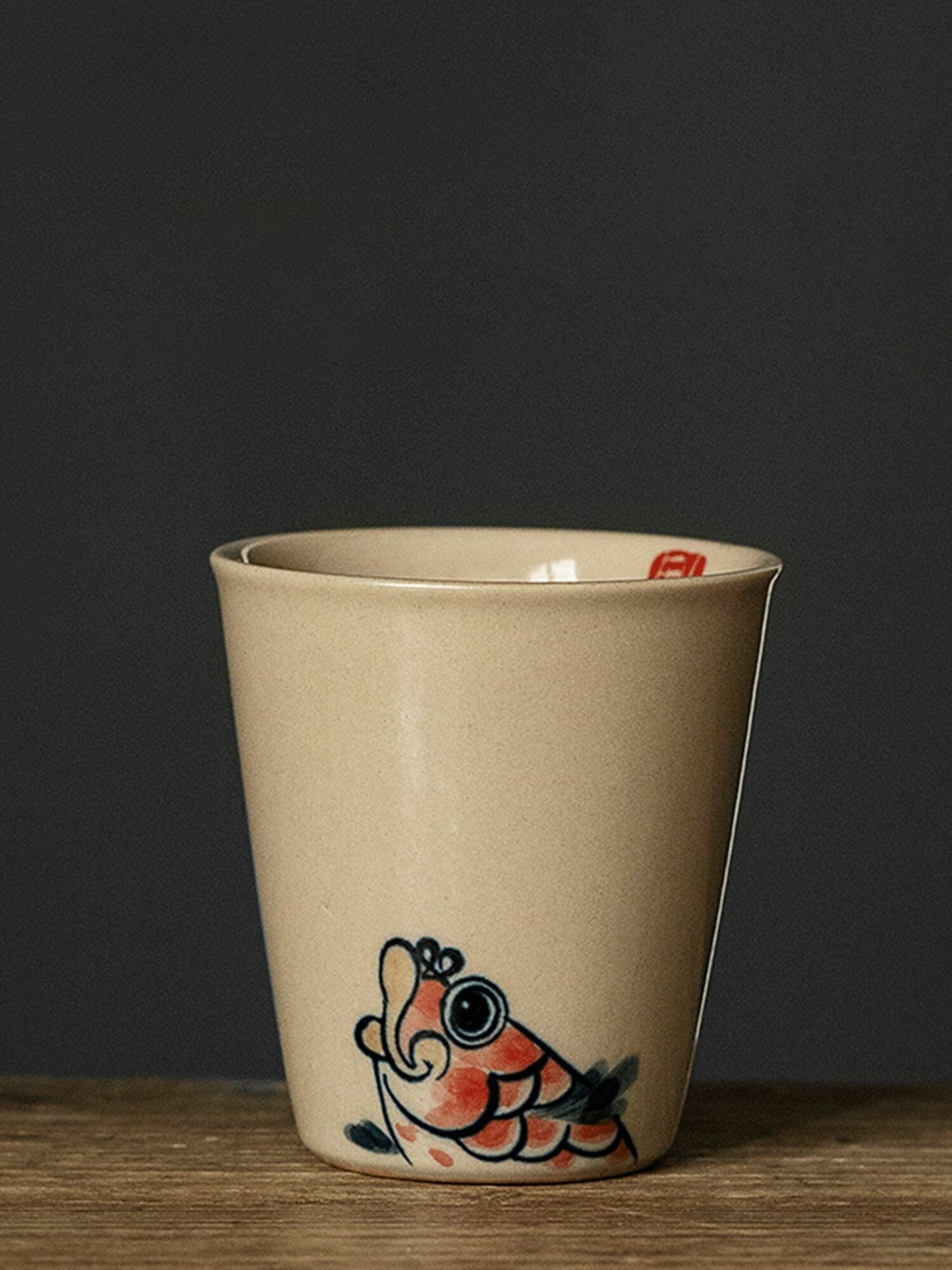 Пиала для чая "Красный Карп", керамическая, 40 мл, ручная роспись