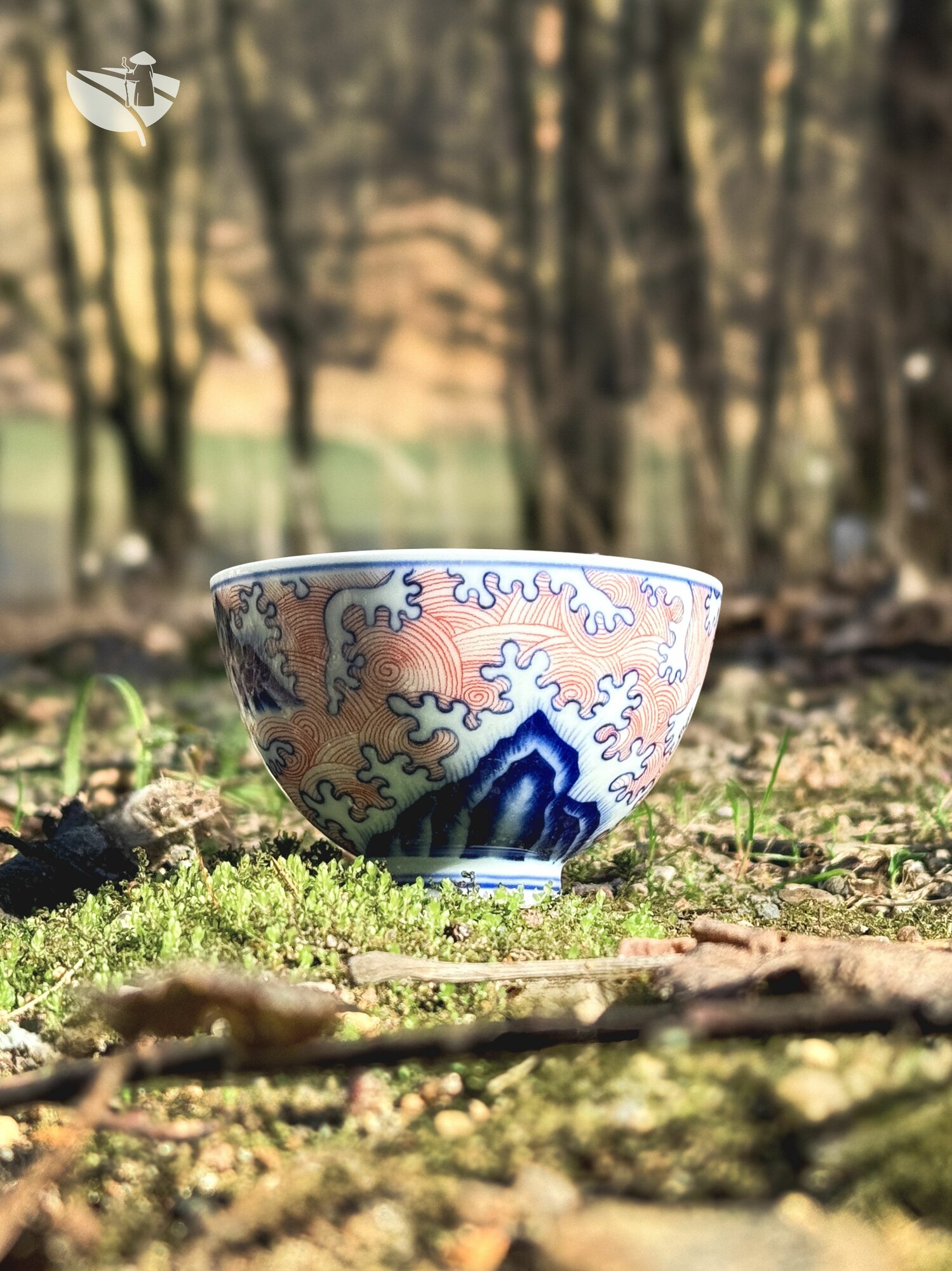 Пиала для чайной церемонии "Волны и Скалы", 100 мл, керамическая, розовый/синий