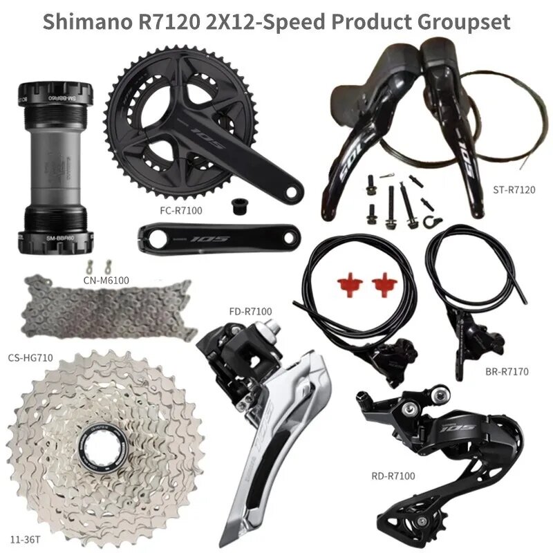 Shimano 105 R7120 R7170 Гидравлические дисковые тормоза 2x12 With BBR60, 50-34T, 170mm, 11-36T