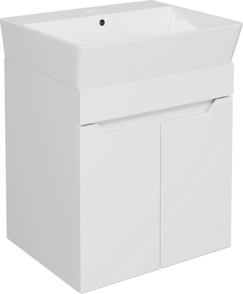 Тумба с раковиной DIWO Архангельск 50 подвесная, 50 см, белая, матовая, из МДФ, с дверками, раковина для ванной фаянсовая, прямоугольная, встроенный слив-перелив, с сифоном