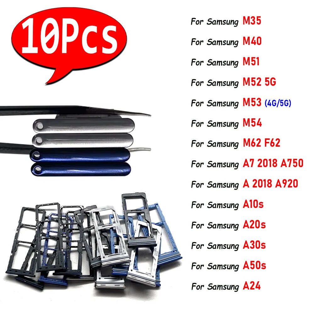 10 шт, для Samsung M35 M40 M51 M52 5G M53 4G M54 M62 F62 A750 A920, держатель для SIM-карты, лоток для чипа, слот для ящика, держатель адаптера, гнездо M35 Mix Color