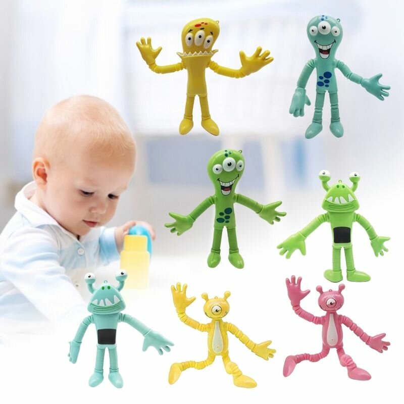 Декомпрессионная игрушка Monster stretch tube-Трехглазый монстр с открытым ртом Зеленого цвета-без света