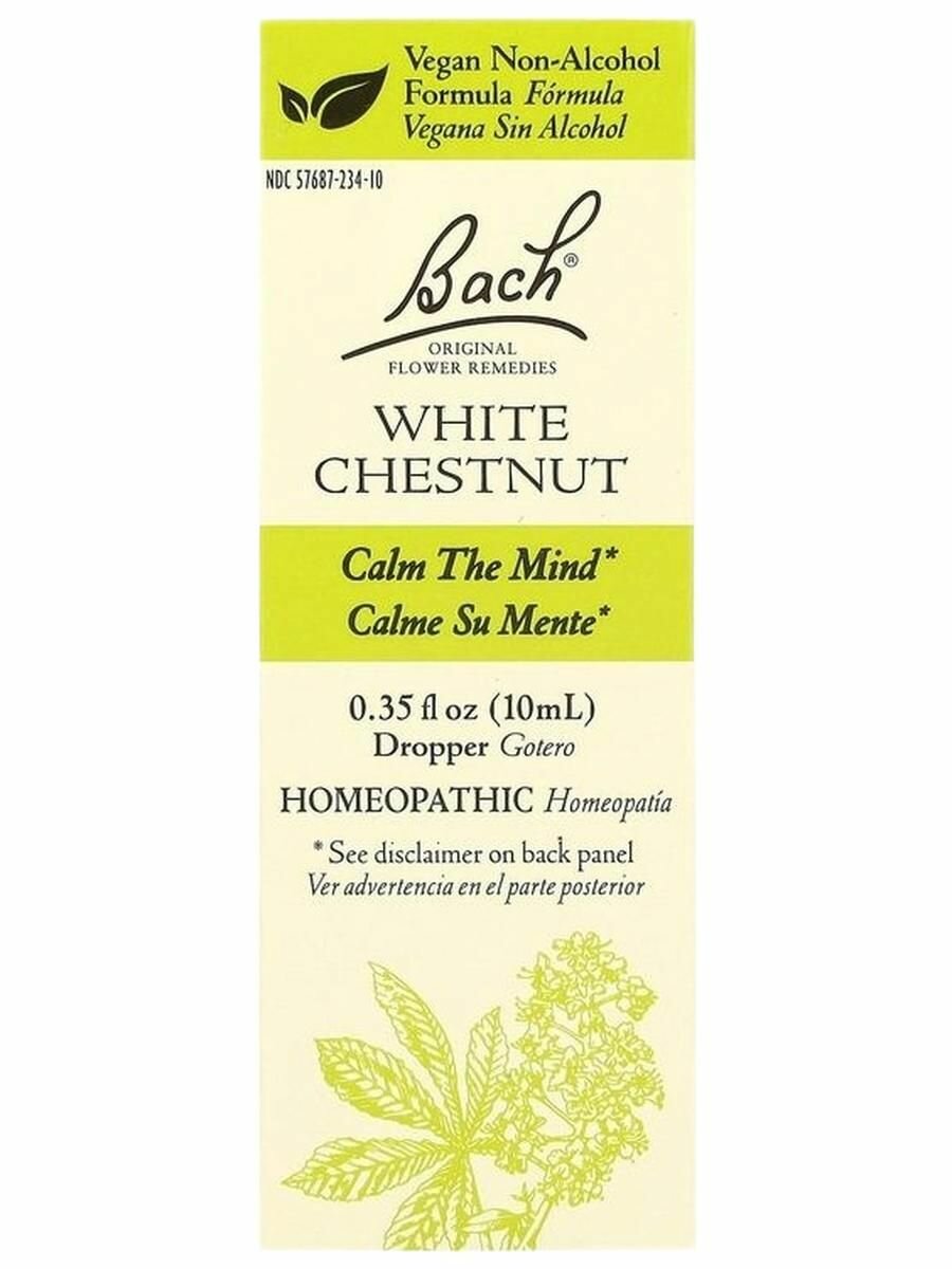 Bach, Original Flower Remedies, белый каштан, спокойствие и умиротворение, White Chestnut, 10мл