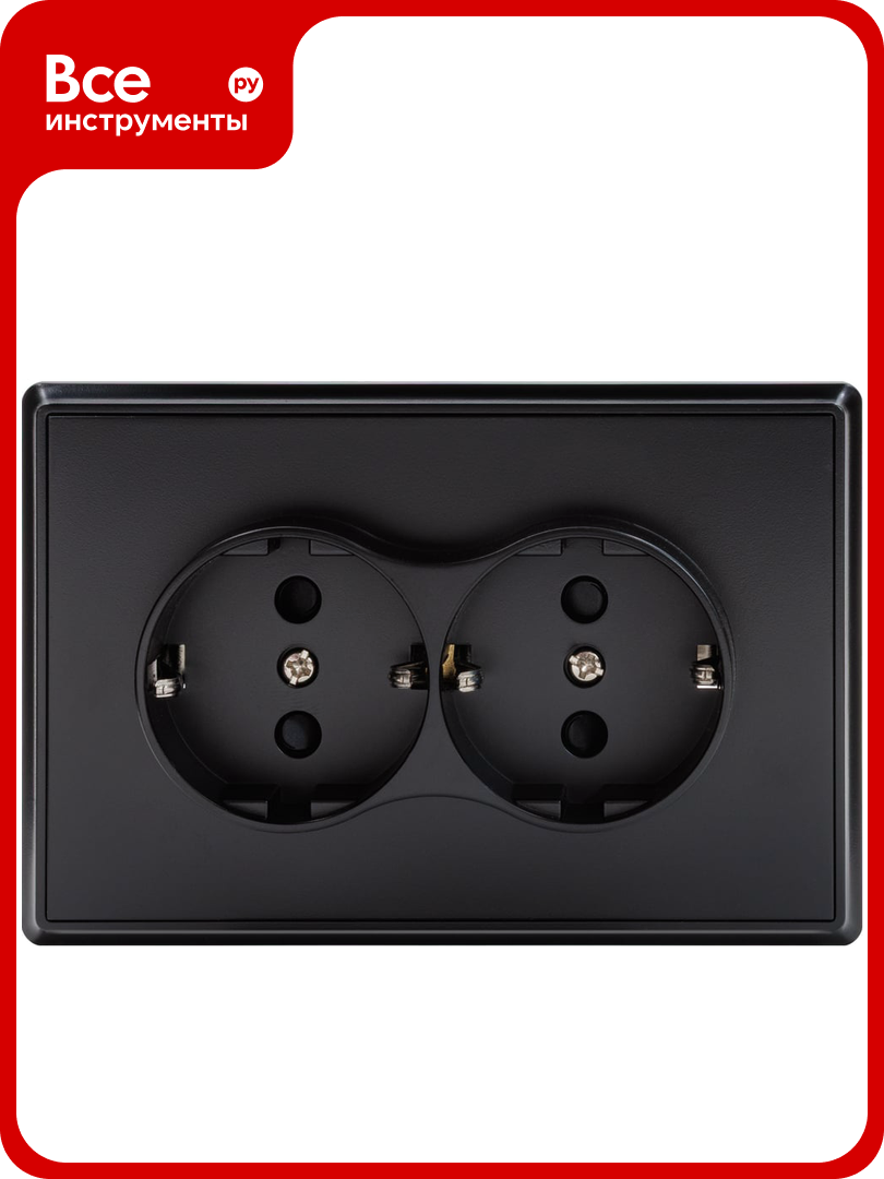 2-местная силовая розетка ENCORE скрытого монтажа с заземлением и шторками черная в сборе ALTECH 2SB 07365