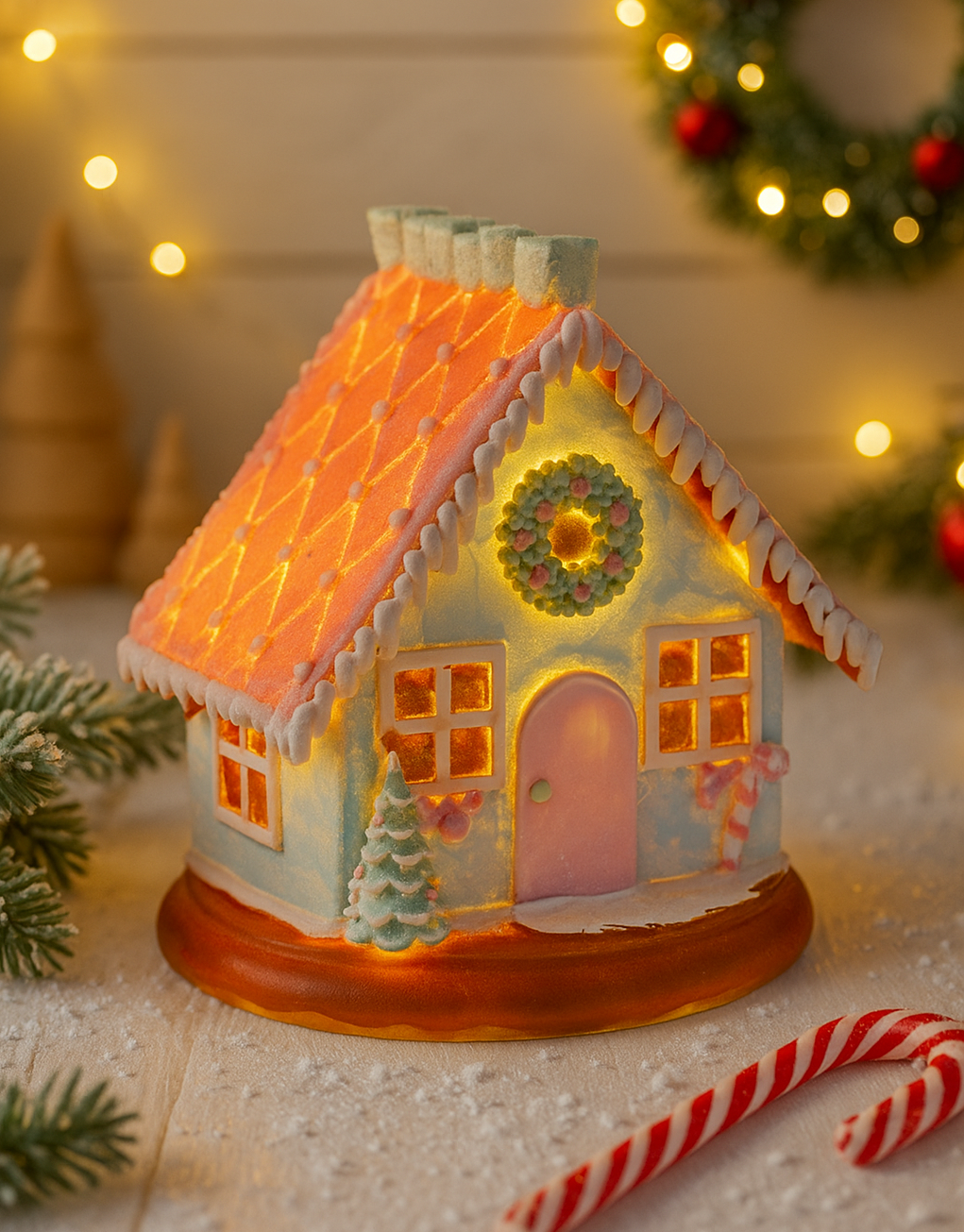 Сувенир полистоун свет "Пряничный домик с ёлочкой" зефирный 12,5х12,5х12,5 см 10323672