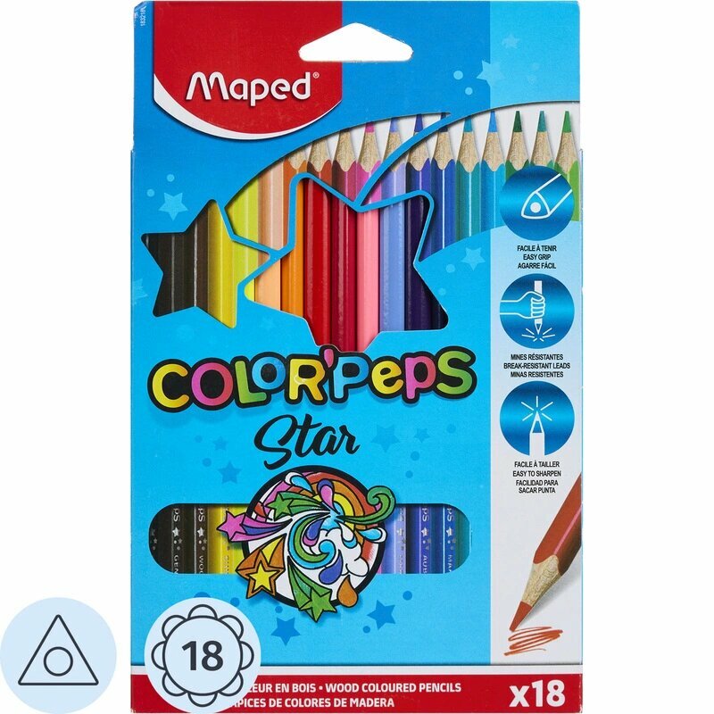 Карандаши цветные Maped COLOR'PEPS STAR трехгранные, дерево,18цв/наб,183218