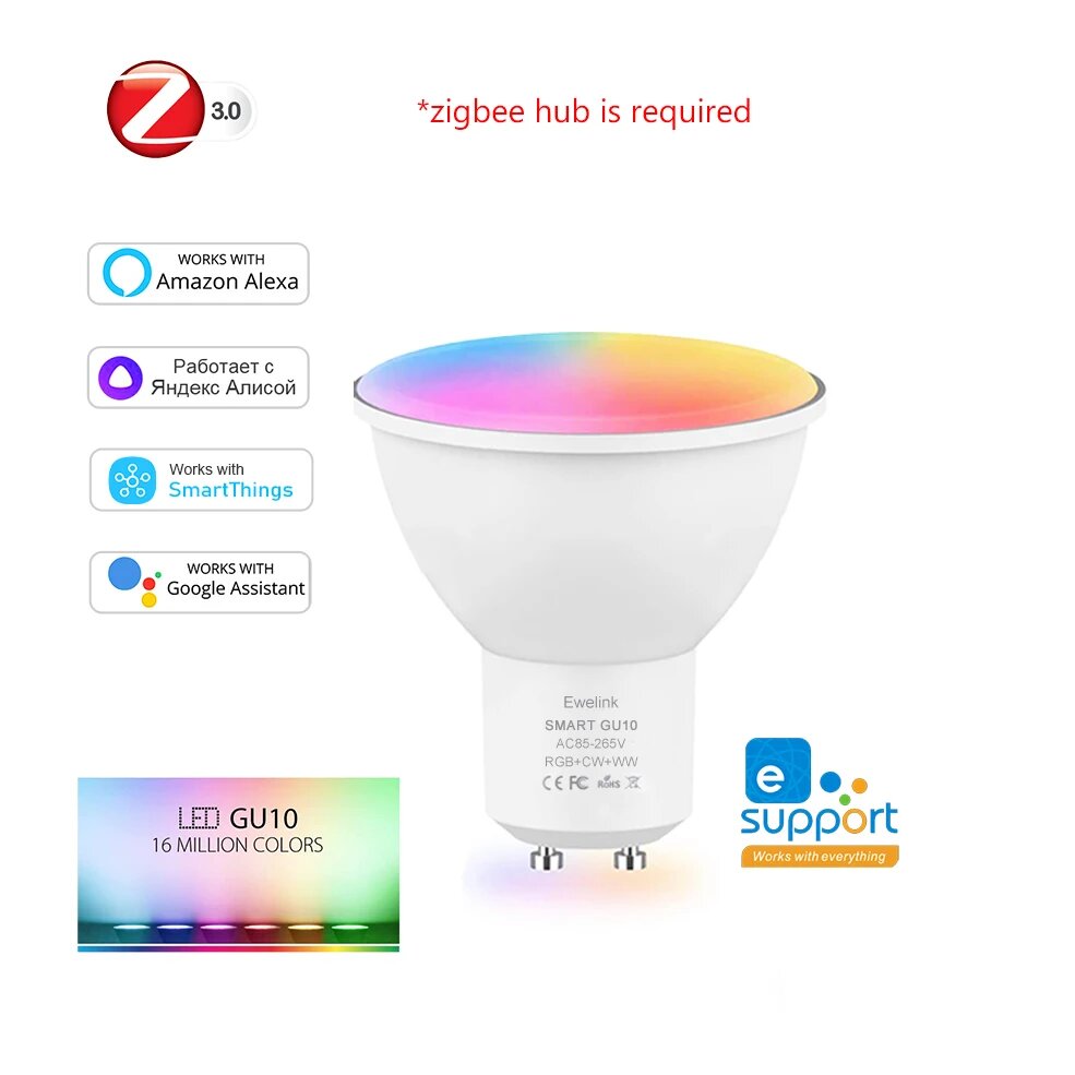 Coolo умная светодиодная лампа GU10 RGB+W 5W Zigbee Version, 1 шт.
