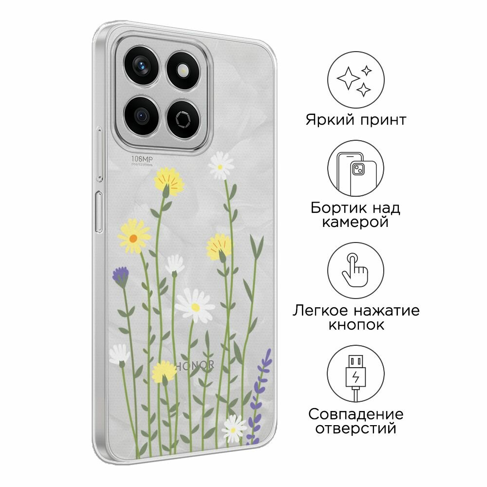 Чехол на Honor X7c / Хонор X7c с принтом "Пучок полевых цветов", прозрачный — фото 1