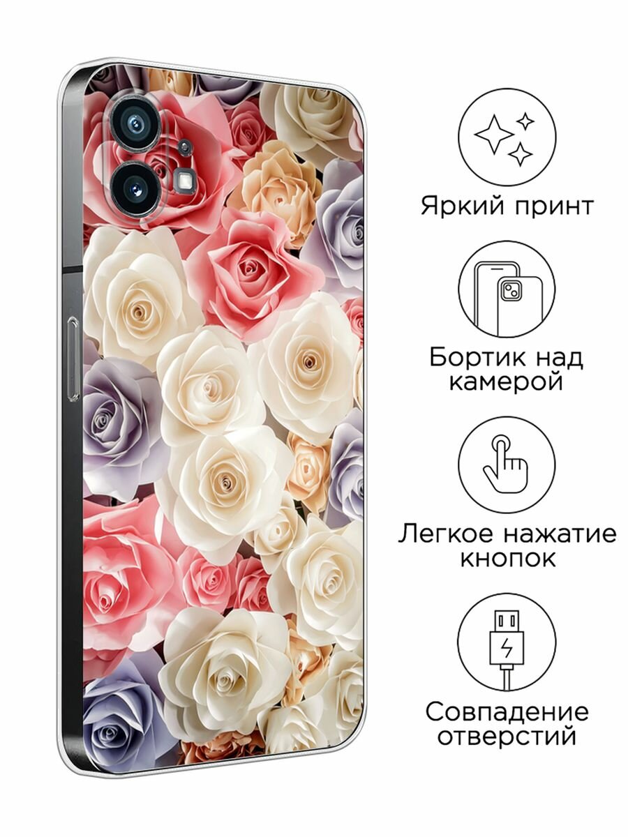 Чехол на Nothing Phone 1 / Нафинг Фон 1 с принтом "Пастельные розы" — фото 1