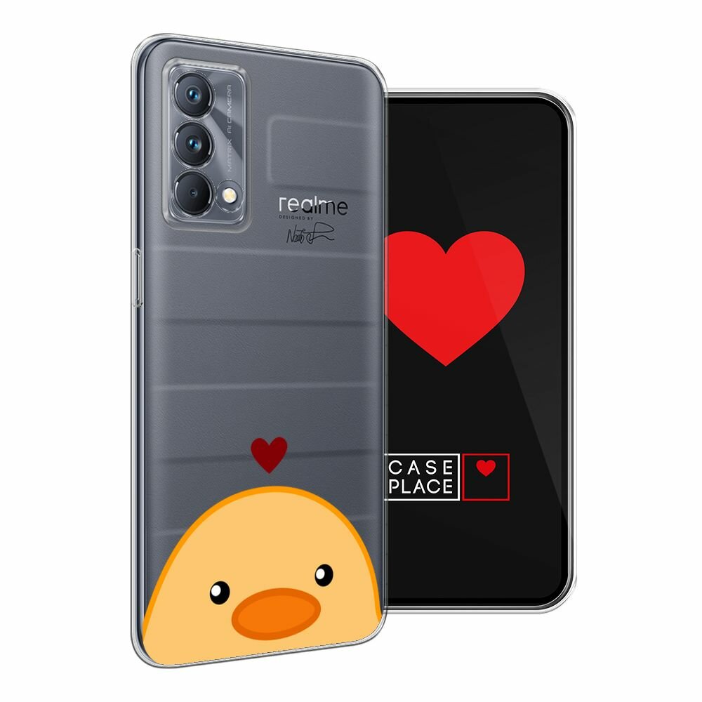 Чехол на Realme GT Master Edition / Реалми GT Мастер Эдишн с принтом "Влюблённая уточка - 14 февраля", прозрачный — фото 1