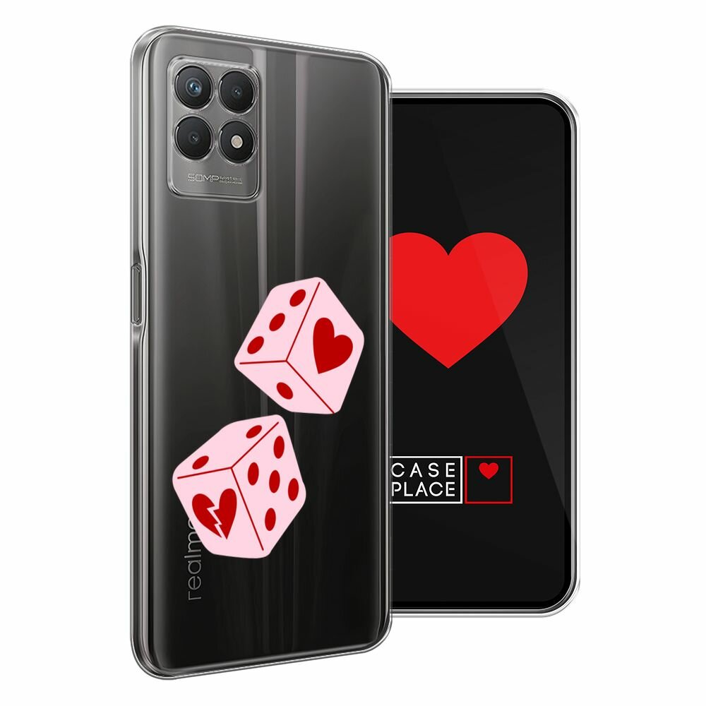Чехол на Realme 8i / Реалми 8i с принтом "Игральные кубики любви - 14 февраля", прозрачный — фото 1
