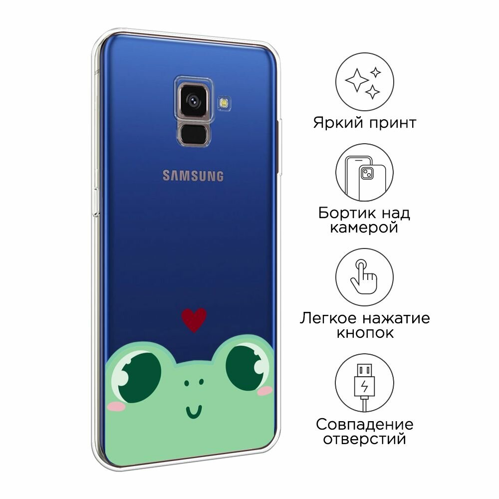 Чехол на Samsung Galaxy A8 2018 / Самсунг Галакси А8 2018 с принтом "Влюблённая лягушка - 14 февраля", прозрачный — фото 1