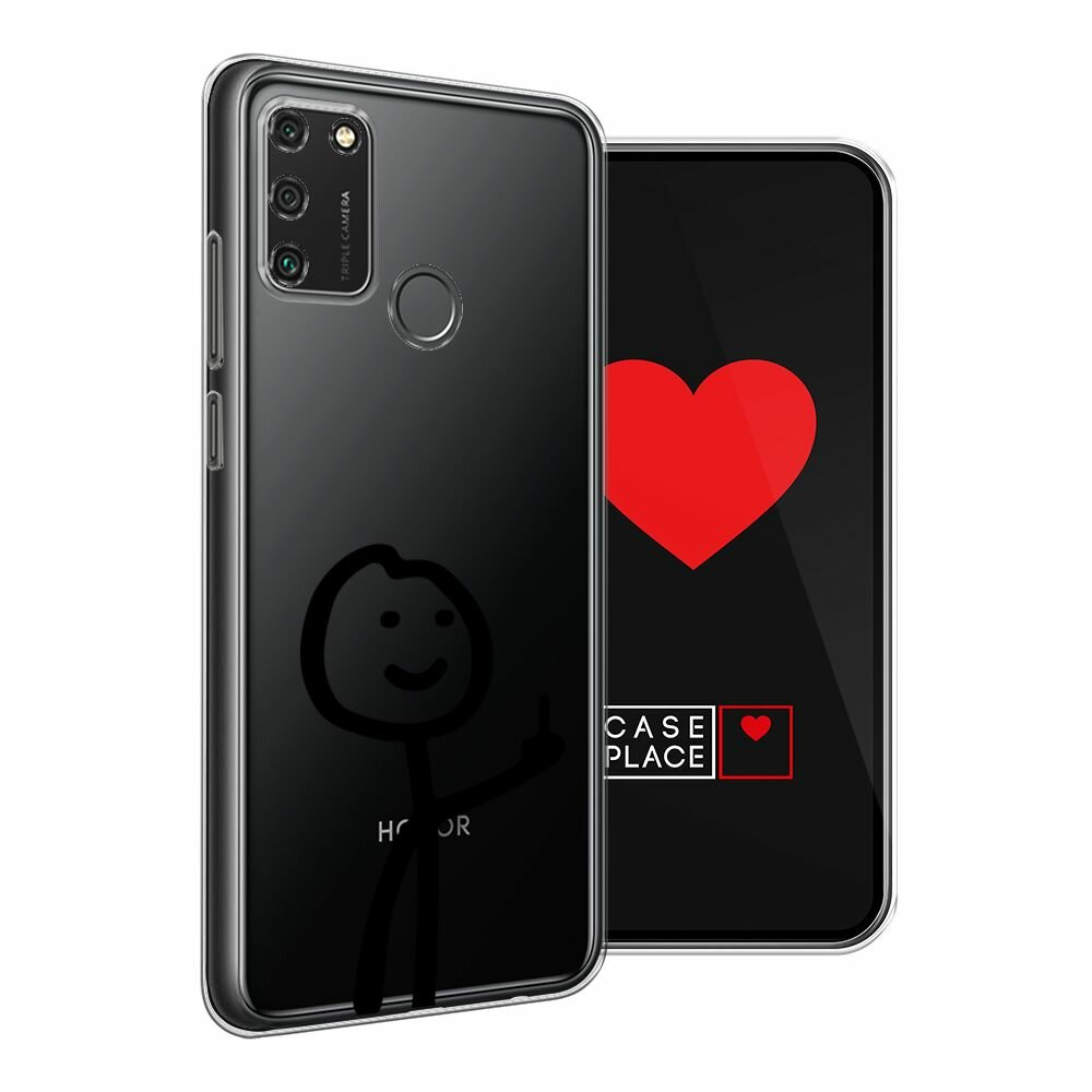 Чехол на Honor 9A / Хонор 9А с принтом "Неприличный человечек чёрный", прозрачный — фото 1