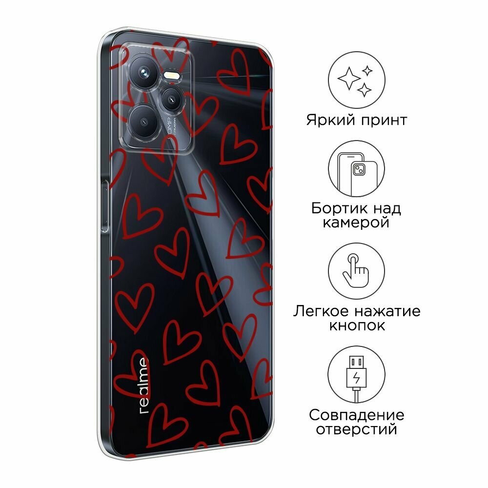Чехол на Realme C35 / Реалми C35 с принтом "Little hearts doodles 2 - 14 февраля", прозрачный — фото 1