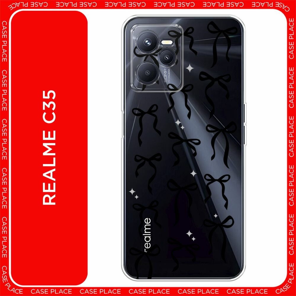 Чехол на Realme C35 / Реалми C35 с принтом "Black bows", прозрачный