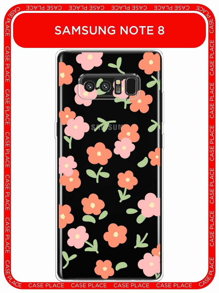 Чехол на Samsung Galaxy Note 8 / Самсунг Галакси Нот 8 с принтом "Красные цветочки рисунок", прозрачный