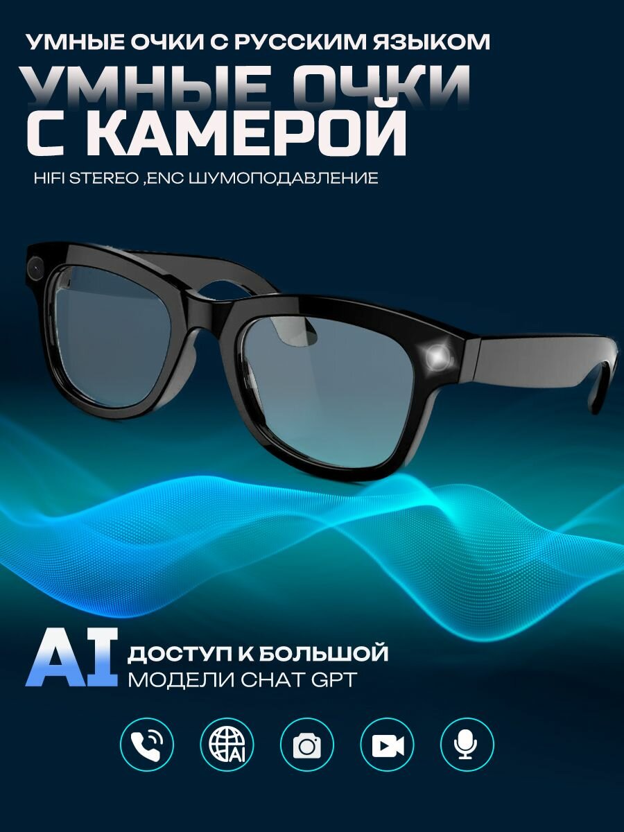Очки с ИИ и камерой для Xiaomi, Голосовой помощник, Фотографирование, Умные очки с ChatGPT с русским языком