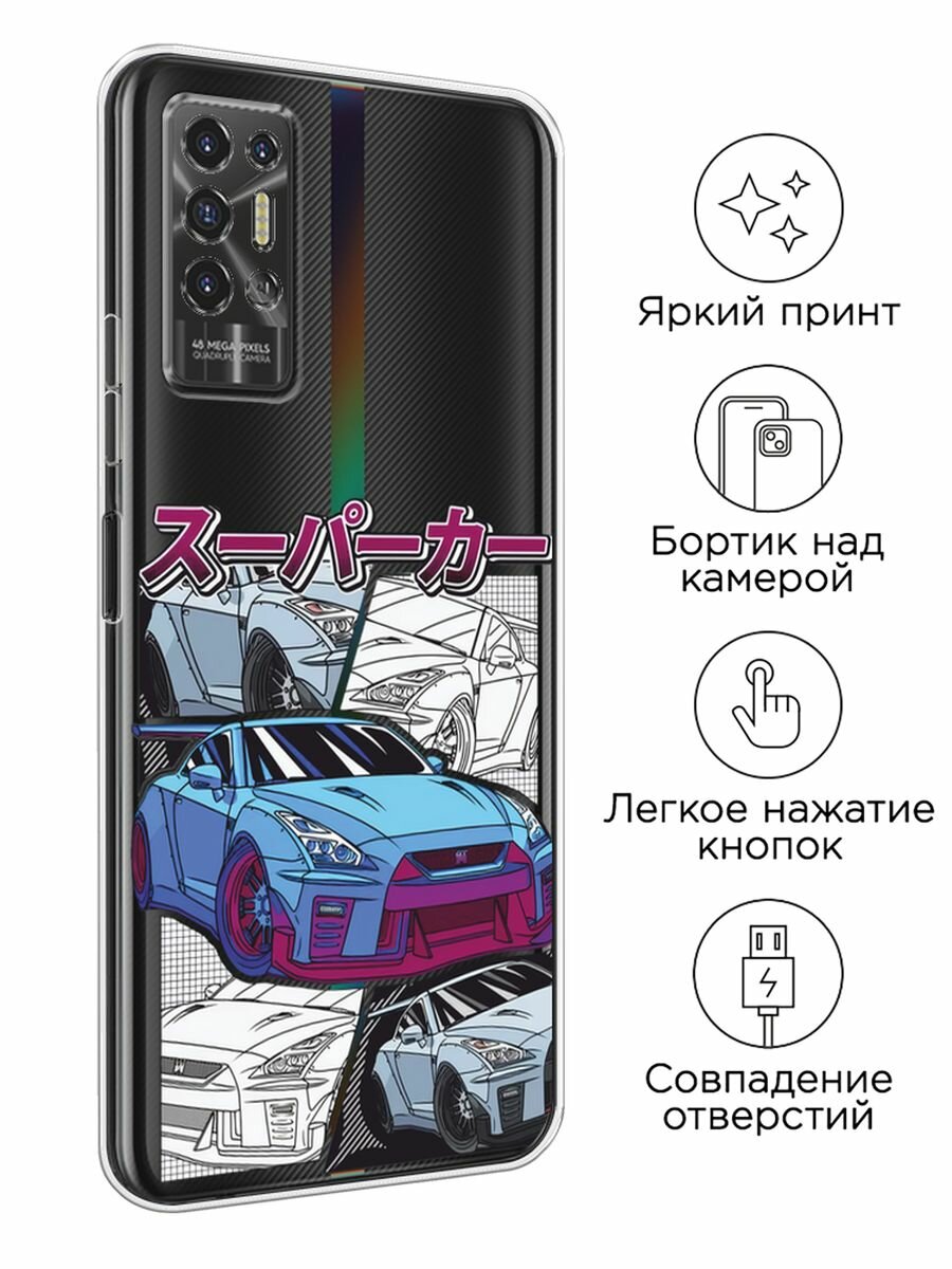 Чехол на Tecno Pova 2 / Текно Пова 2 с принтом "JDM коллаж", прозрачный — фото 1