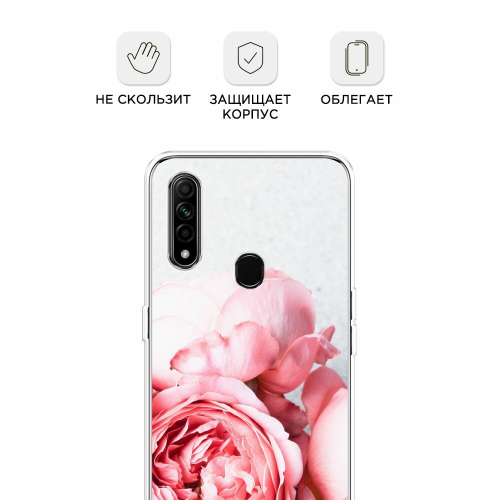 Силиконовый чехол на Oppo A31 / Оппо А31 с принтом "Пионы на белом" — фото 1
