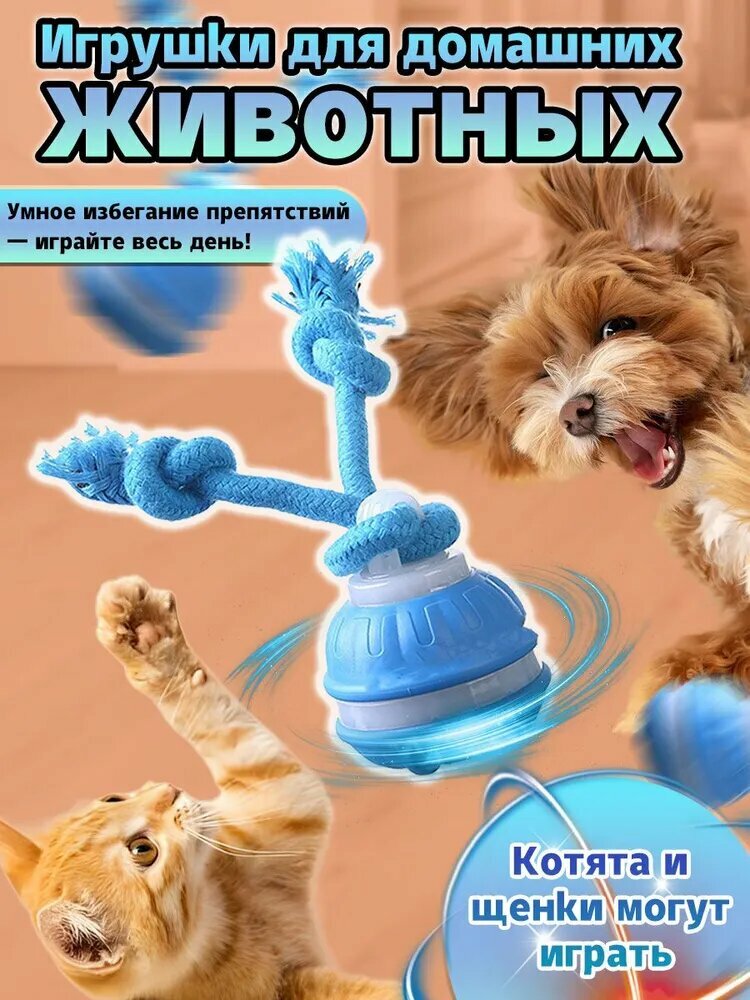 Интерактивная игрушка "Умный Мяч", для кошек и собак, перезаряжаемый, синий.