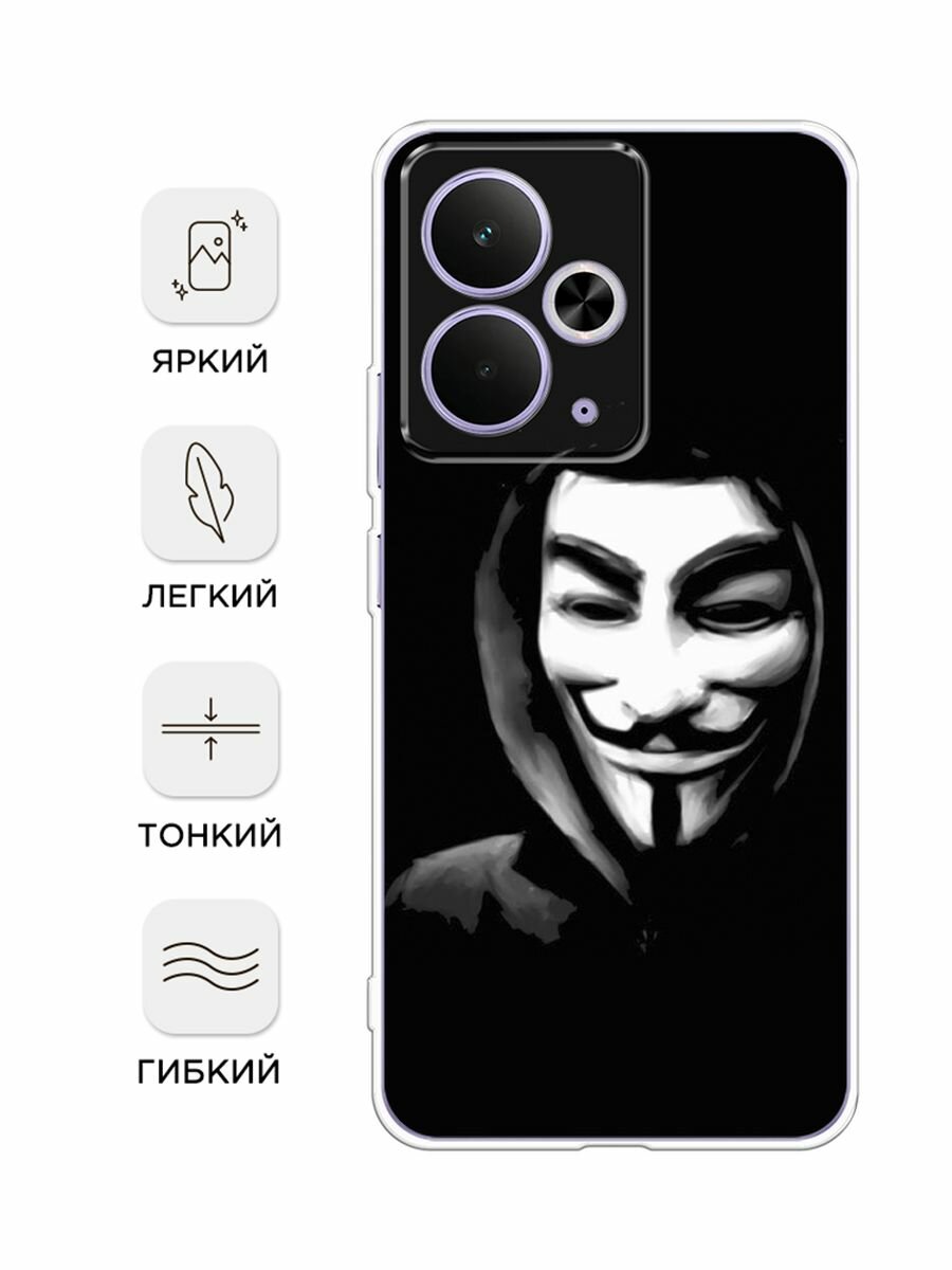 Силиконовый чехол на Realme 14T / Реалми 14Т с принтом "Анонимус" — фото 1