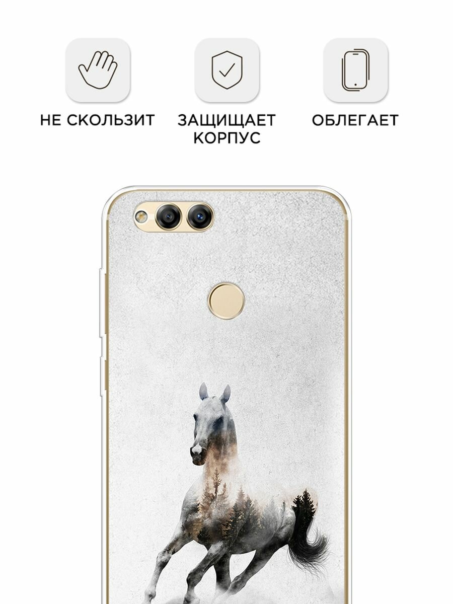 Силиконовый чехол на Honor 7X / Хонор 7Х с принтом "Лошадь лес" — фото 1