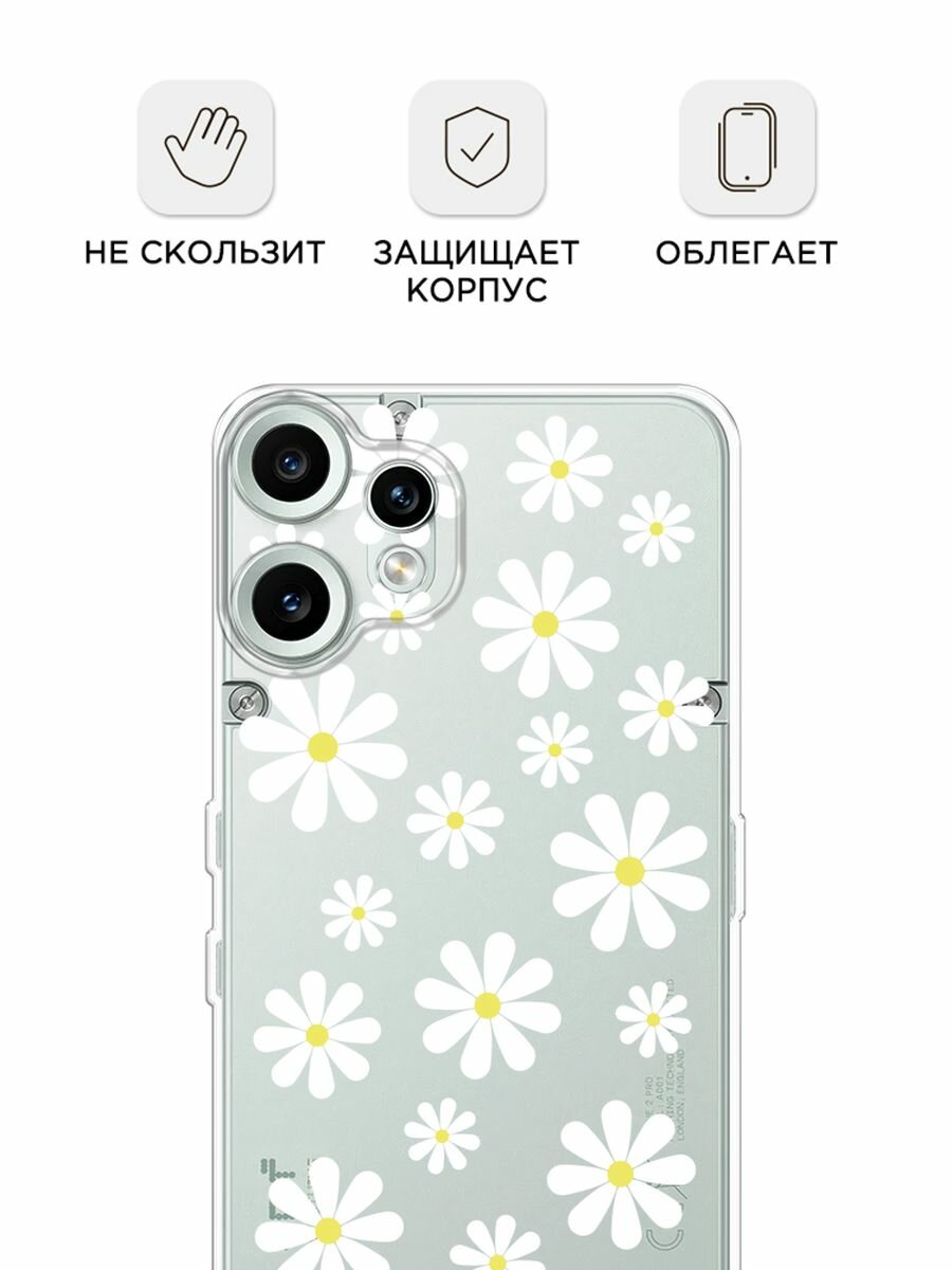 Чехол на CMF Phone 2 Pro / CMF Фон 2 Про с принтом "Большие ромашки", прозрачный — фото 1