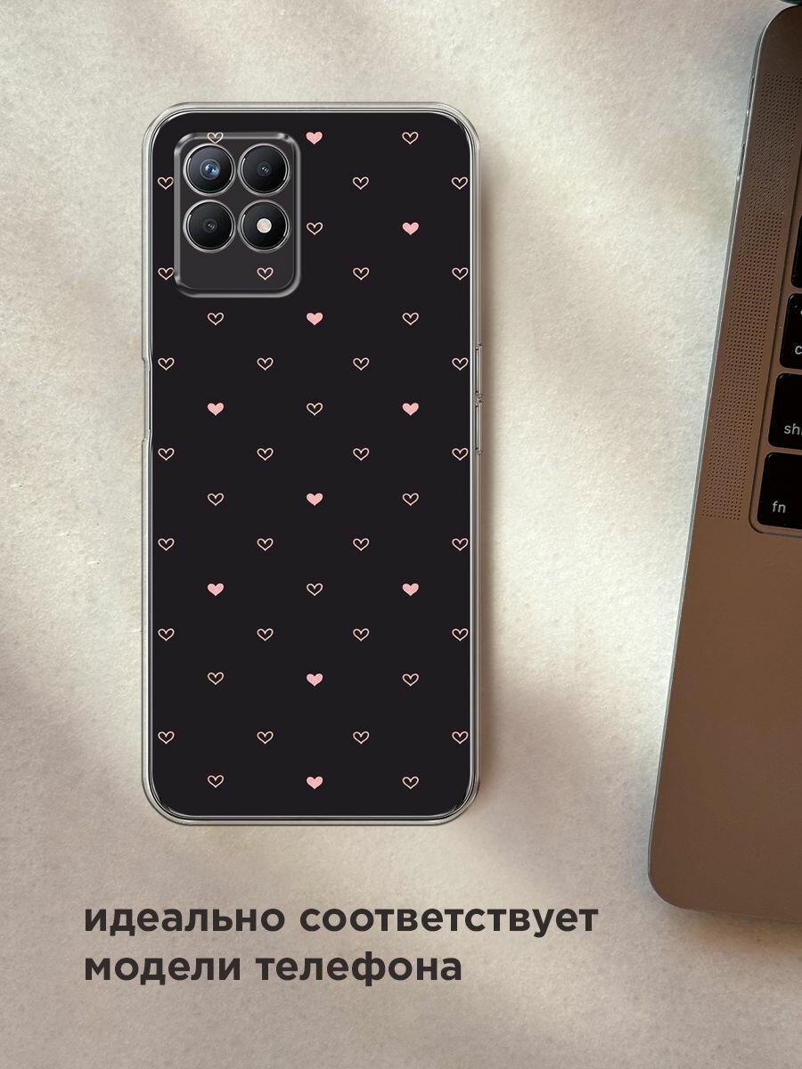 Чехол на Realme 8i / Реалми 8i с принтом "Черный фон и сердечки" — фото 1