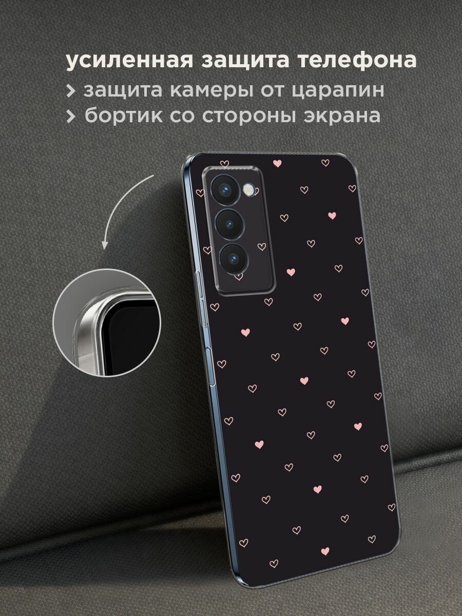 Чехол на Tecno Camon 18P / Техно Камон 18Р с принтом "Черный фон и сердечки" — фото 1