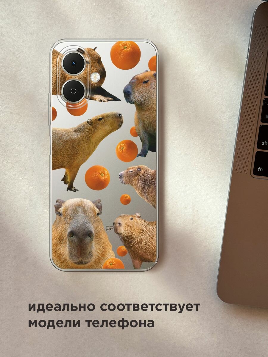 Чехол на Tecno Spark Go 2 / Текно Спарк Го 2 с принтом "Капибара и апельсины", прозрачный — фото 1