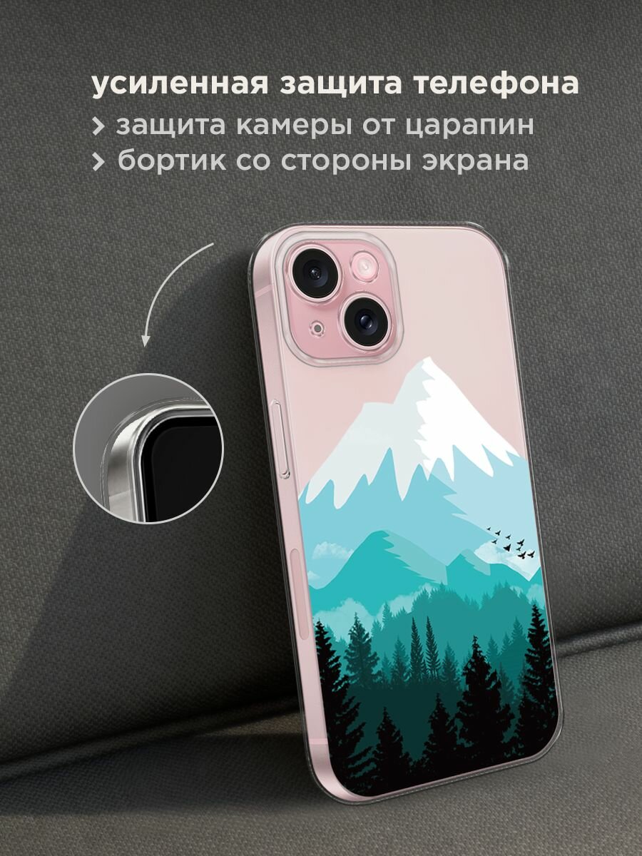 Чехол на Apple iPhone 15 / Айфон 15 с принтом "Синяя снежная гора", прозрачный — фото 1