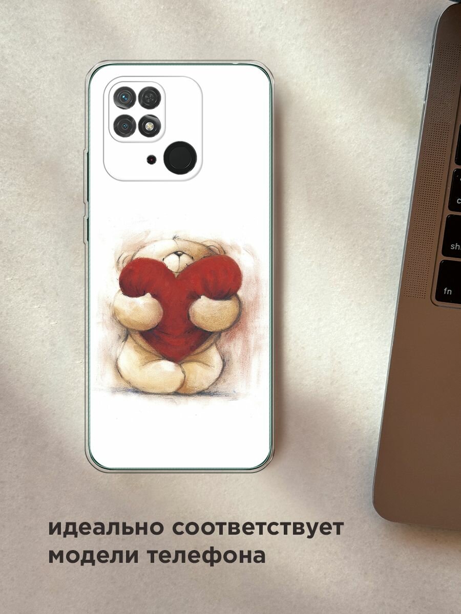 Чехол на Xiaomi Redmi 10C / Сяоми Редми 10C с принтом "Мишка с сердцем 1" — фото 1