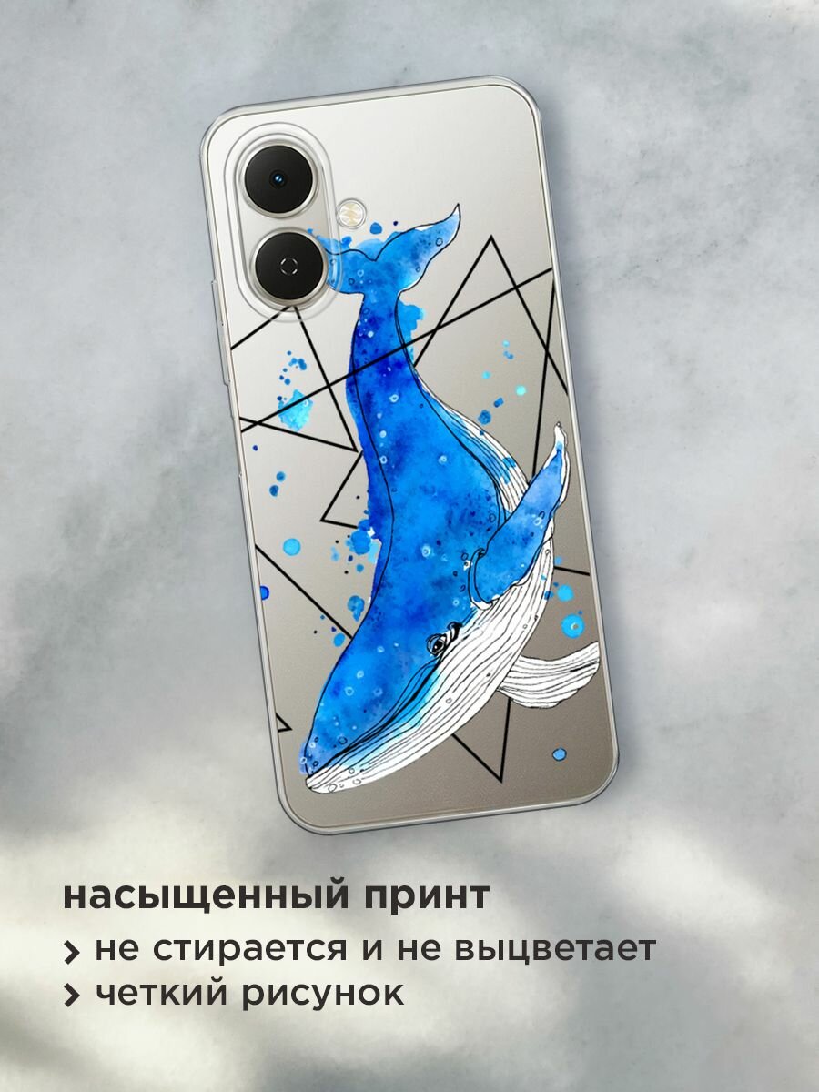 Чехол на Tecno Spark Go 2 / Текно Спарк Го 2 с принтом "Кит графика", прозрачный — фото 1