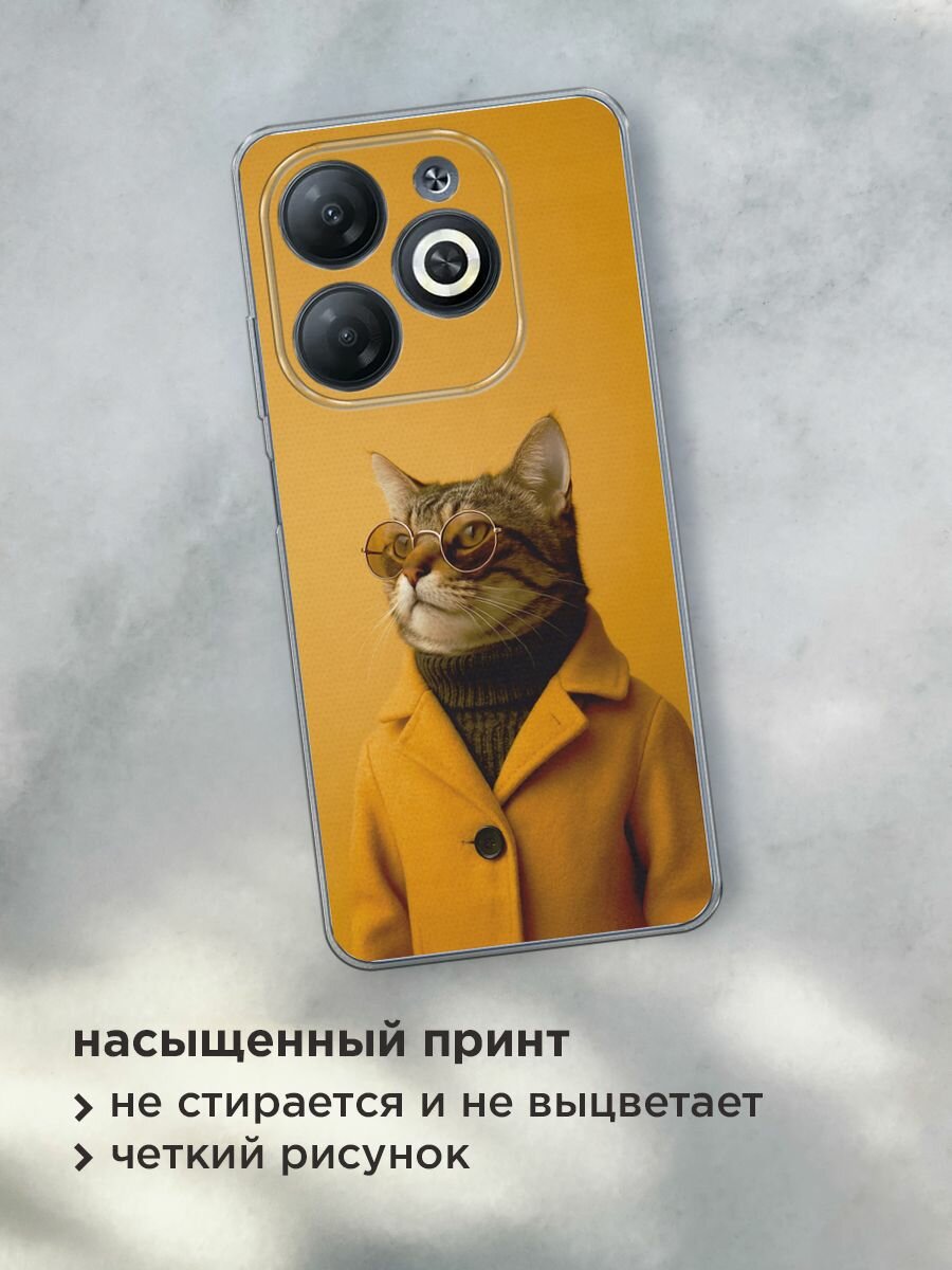 Чехол на Infinix Smart 8 Plus / Инфиникс Смарт 8 Плюс с принтом "Деловой кот в пальто" — фото 1