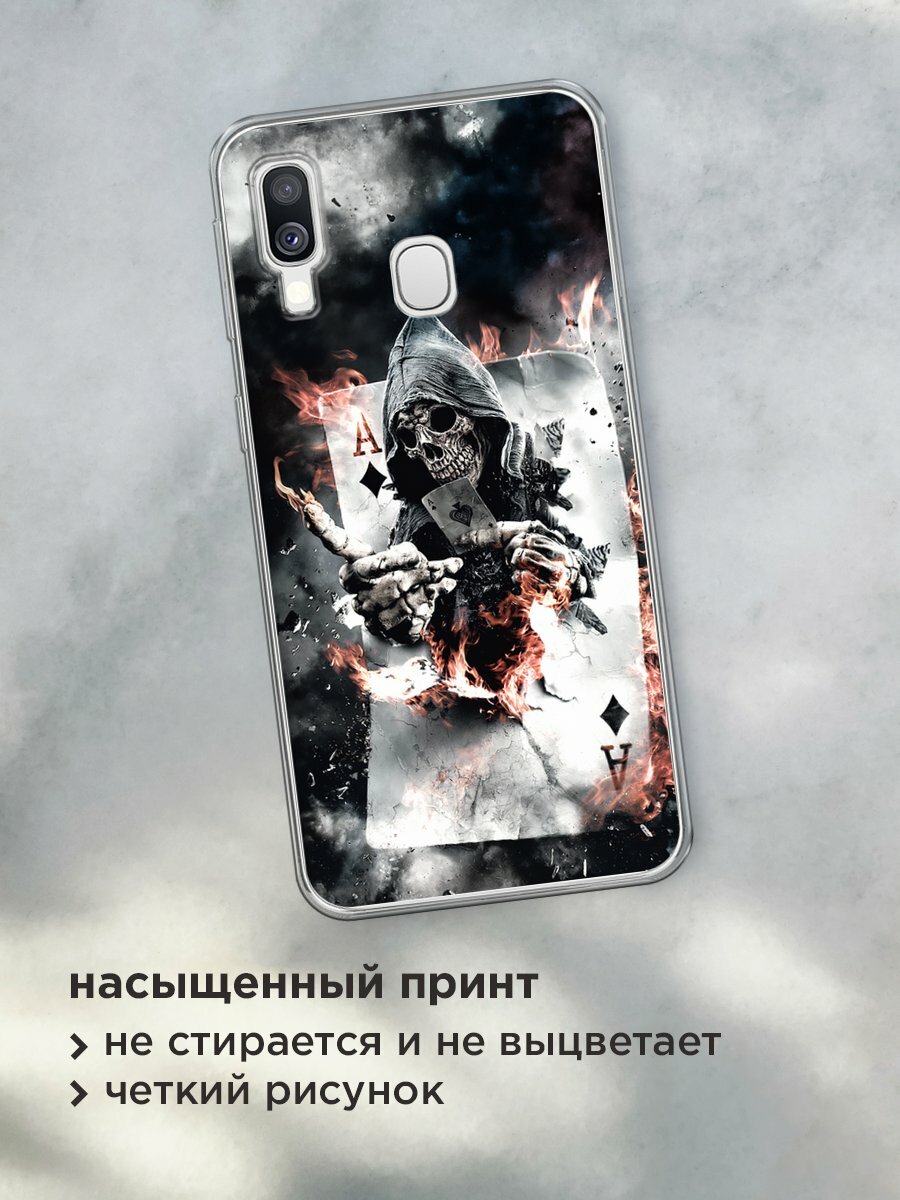 Чехол на Samsung Galaxy A40 / Самсунг Галакси А40 с принтом "Карты черепа в капюшоне" — фото 1