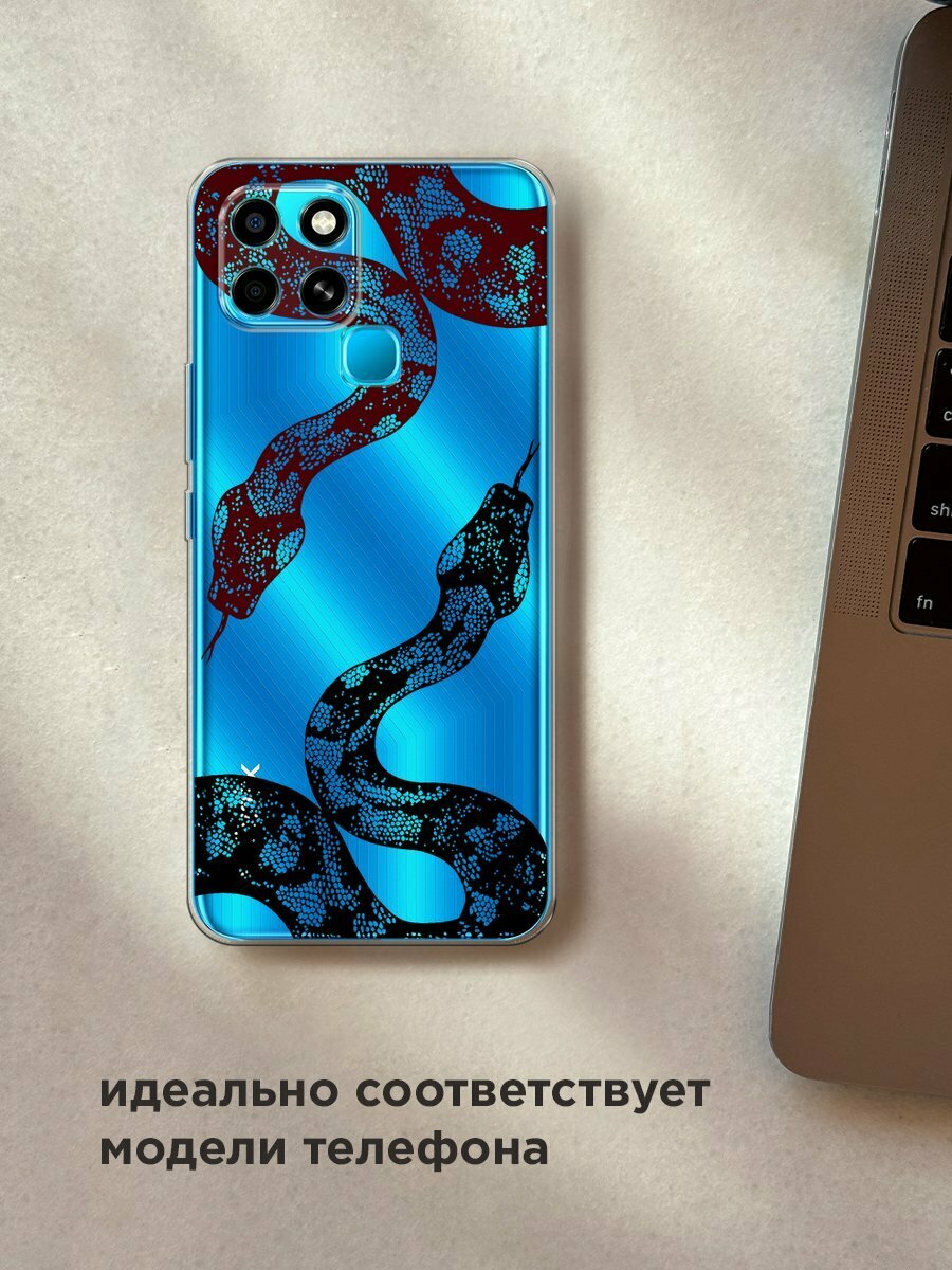 Чехол на Infinix Smart 6 / Инфиникс Смарт 6 с принтом "Силуэты змей 2", прозрачный — фото 1