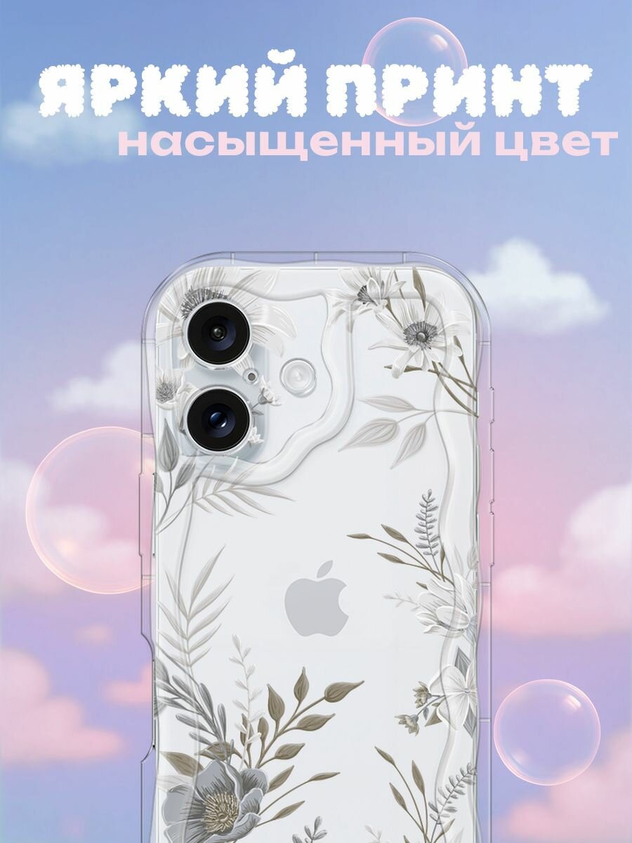 Чехол на Apple iPhone 16 / Айфон 16 с принтом Цветы сепия 3, прозрачный — фото 1