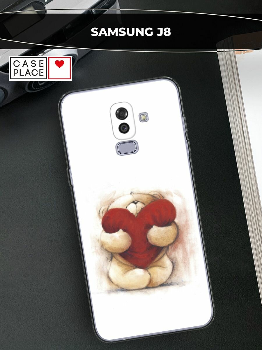 Чехол на Samsung Galaxy J8 / Самсунг Галакси Джей 8 с принтом "Мишка с сердцем 1"