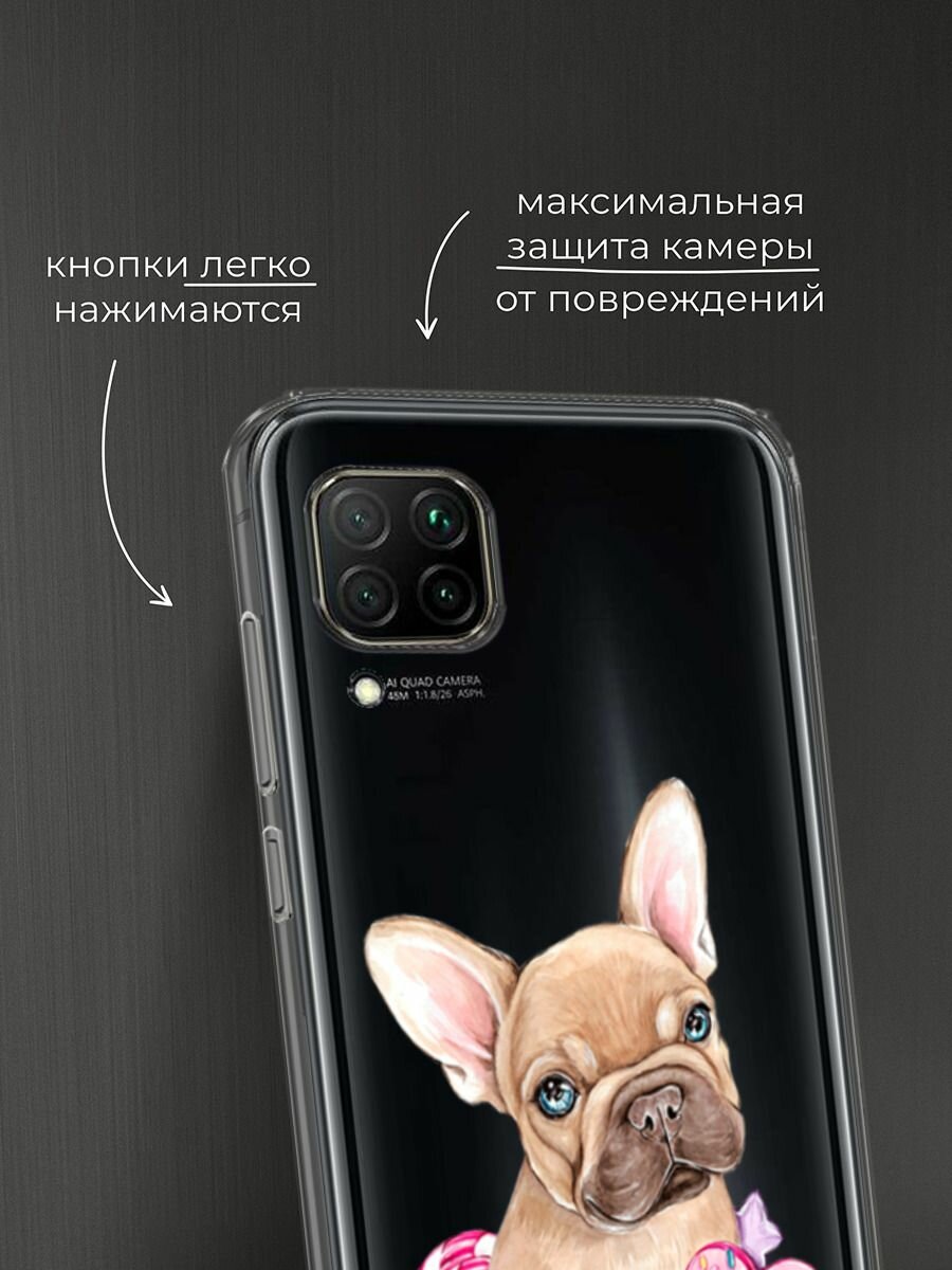 Чехол на Honor 30S Global/Huawei P40 Lite 5G/Nova 7 SE с принтом "Бульдог и сладости", прозрачный — фото 1