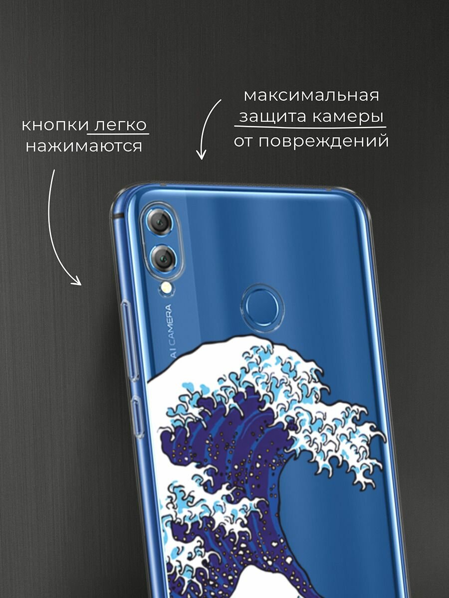 Чехол на Honor 8X / Хонор 8Х с принтом "Волна над Фудзи", прозрачный — фото 1