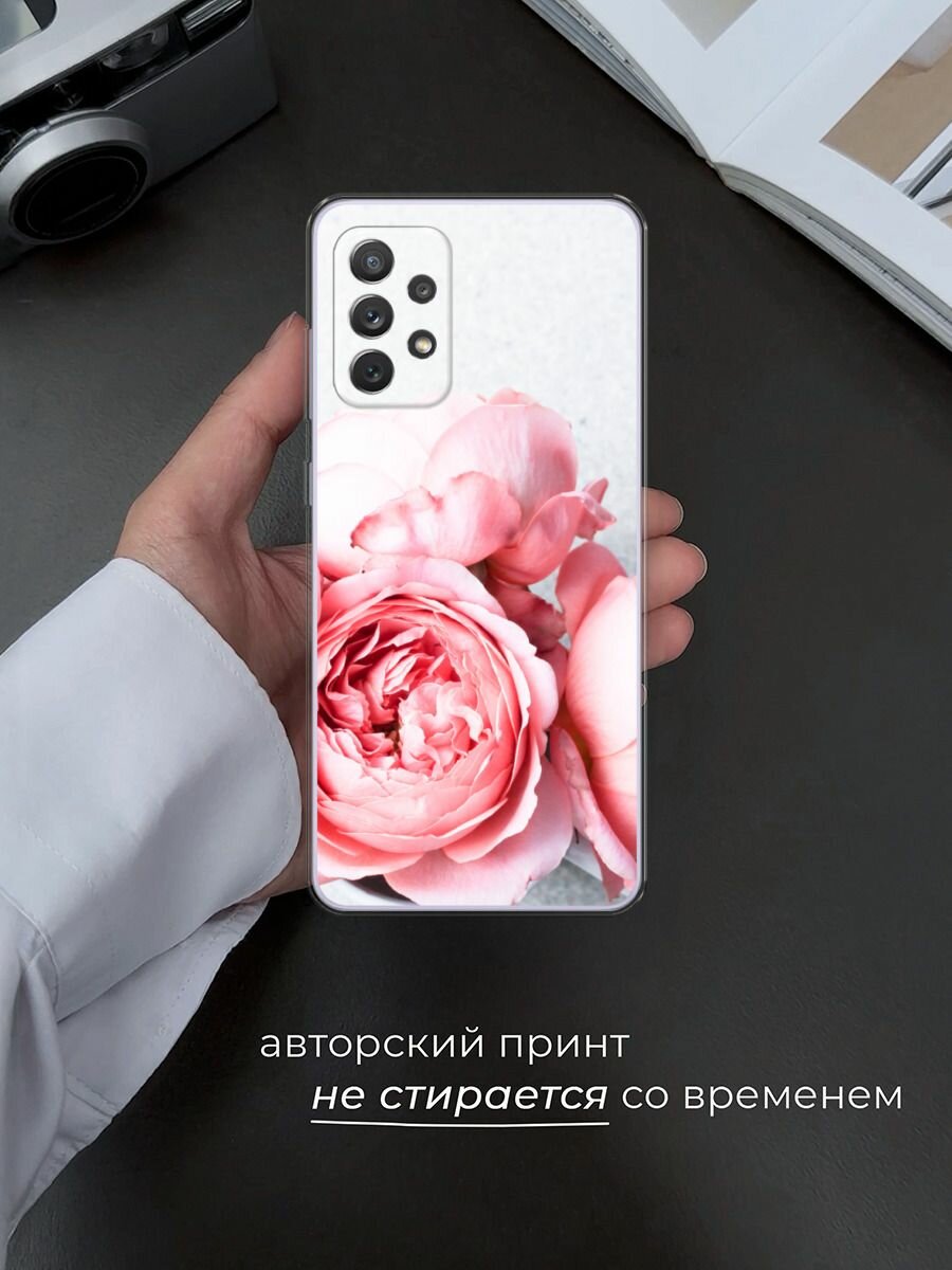 Чехол на Samsung Galaxy A73 / Самсунг Галакси А73 с принтом "Пионы на белом" — фото 1
