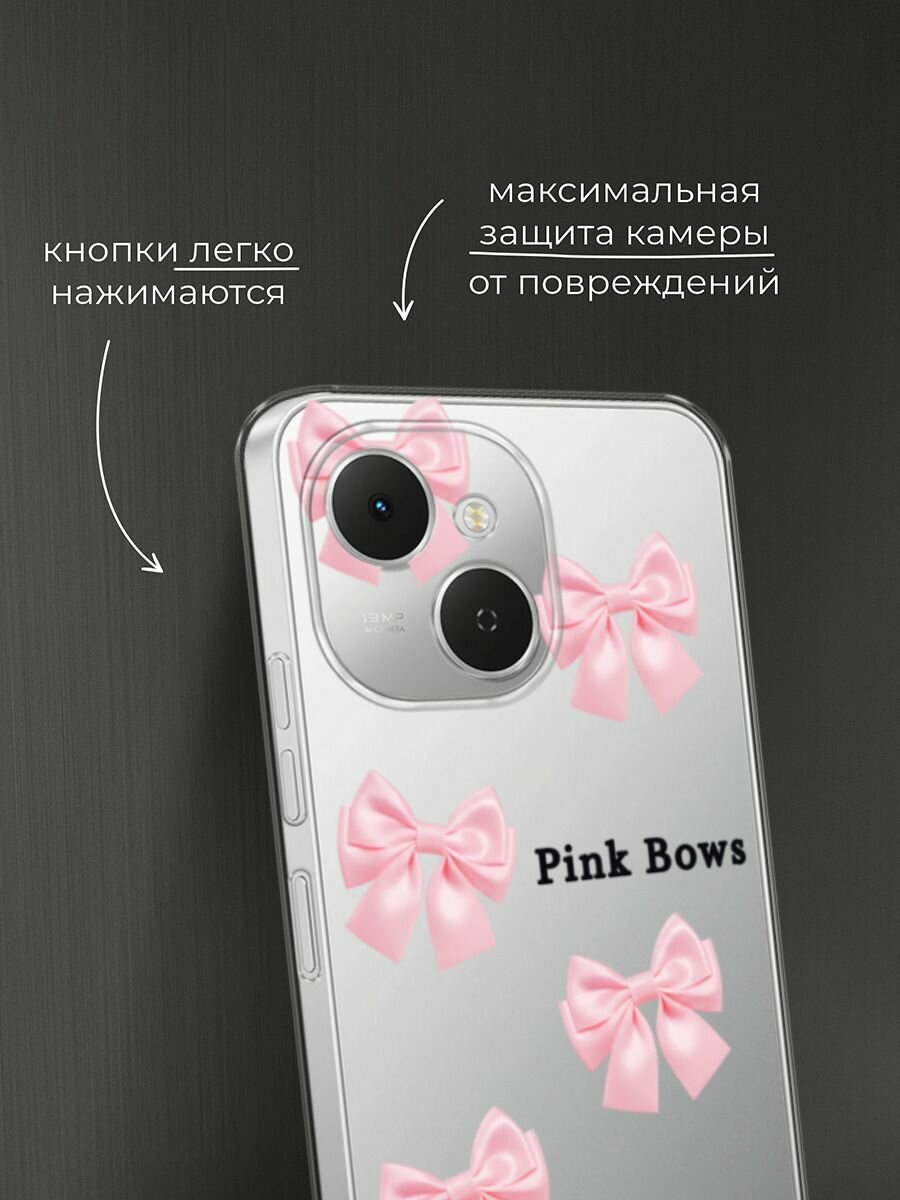 Чехол на Tecno Spark 40C / Текно Спарк 40C с принтом "Pink Bows", прозрачный — фото 1