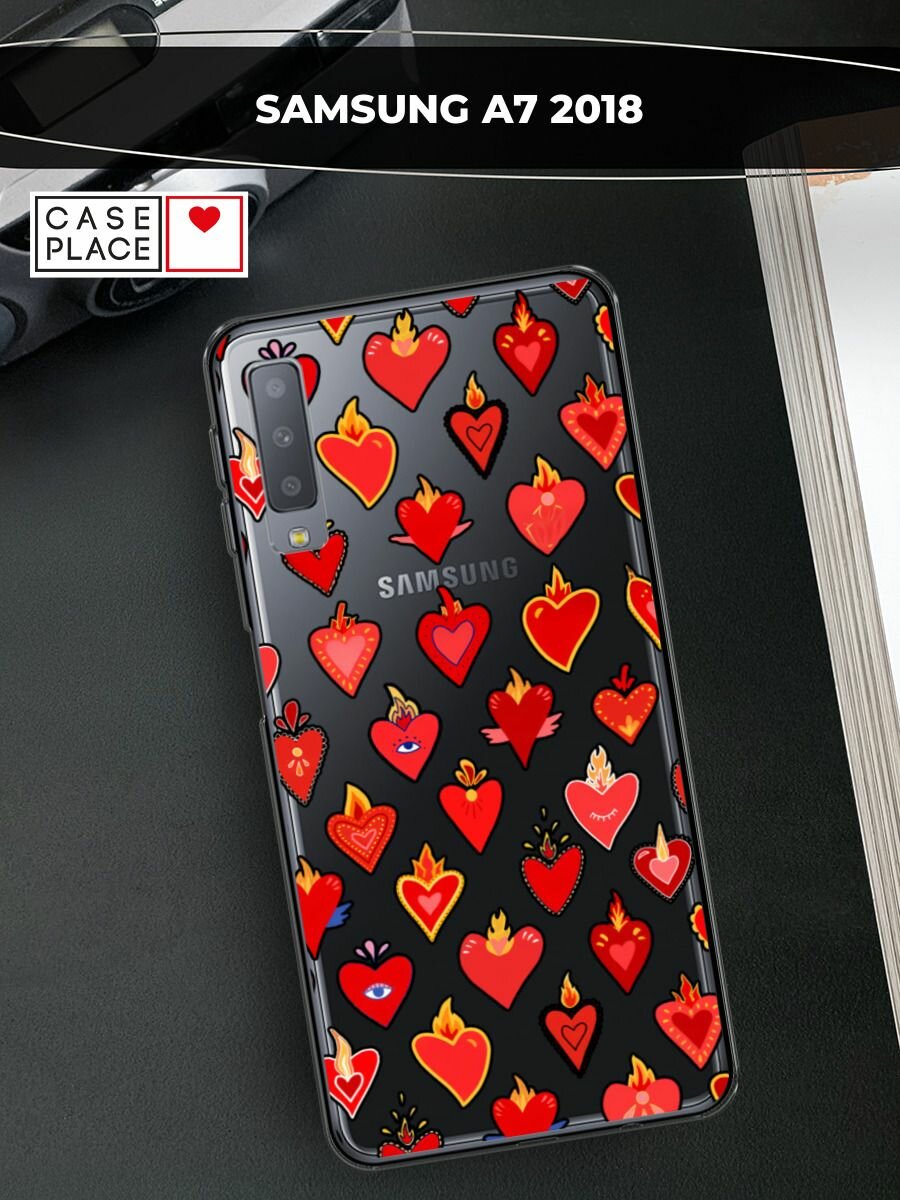 Чехол на Samsung Galaxy A7 2018 / Самсунг Галакси А7 2018 с принтом "Дьявольские сердца паттерн", прозрачный