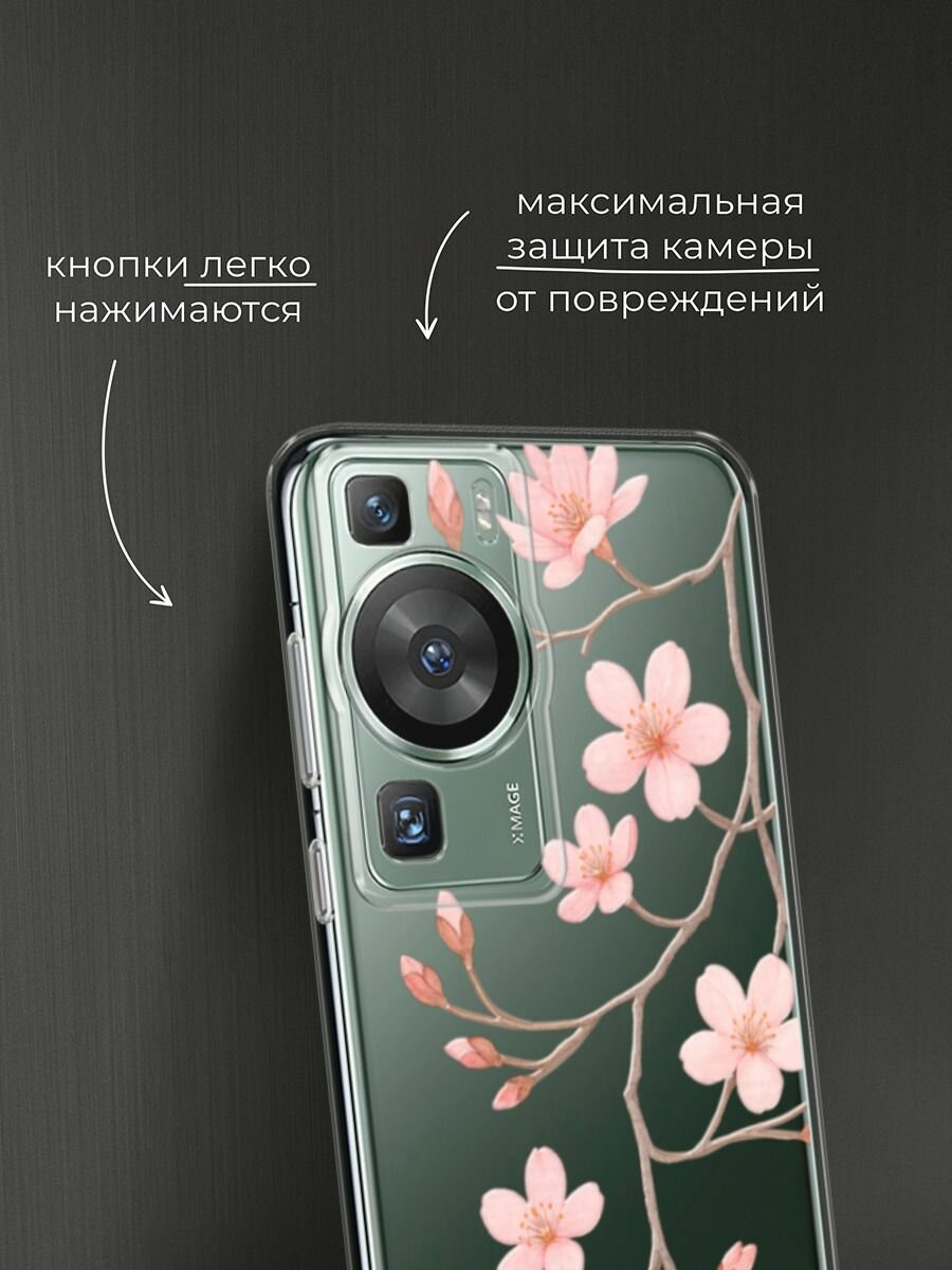 Чехол на Huawei P60/P60 Pro / Хуавей P60/P60 Про с принтом "Веточка распускающейся сакуры 2" — фото 1