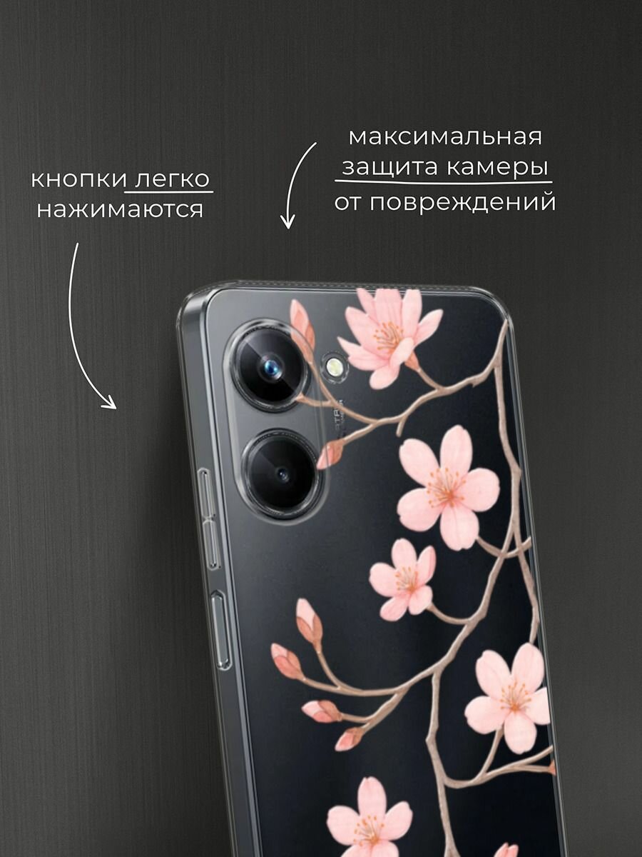 Чехол на Realme 10 Pro / Реалми 10 Про с принтом "Веточка распускающейся сакуры 2" — фото 1