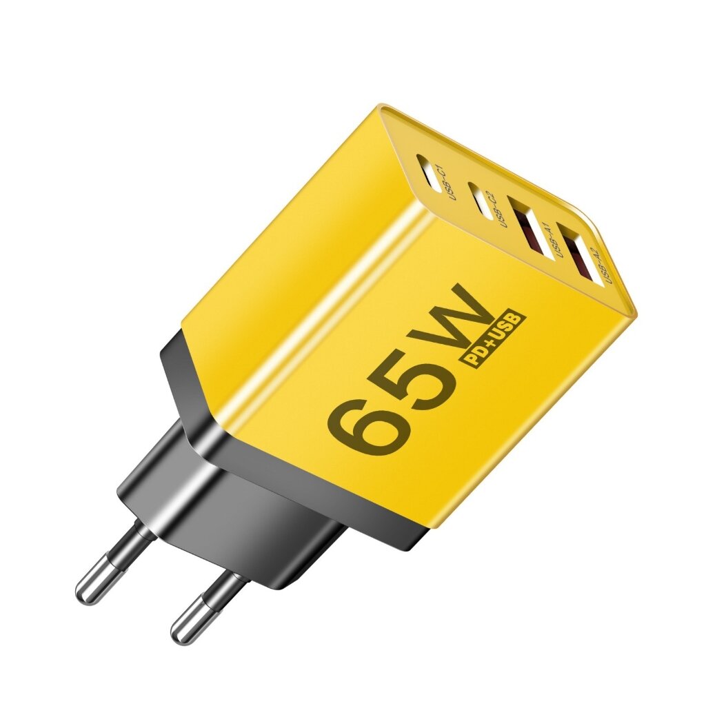 Мультиинтерфейсное зарядное устройство для мобильного телефона европейского стандарта мощностью 65 Вт-желтый