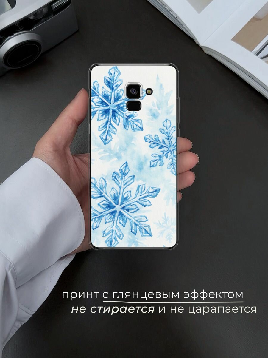 Чехол на Samsung Galaxy A8 + / Самсунг Галакси А8 Плюс 2018 с принтом "Акварельные снежинки" — фото 1