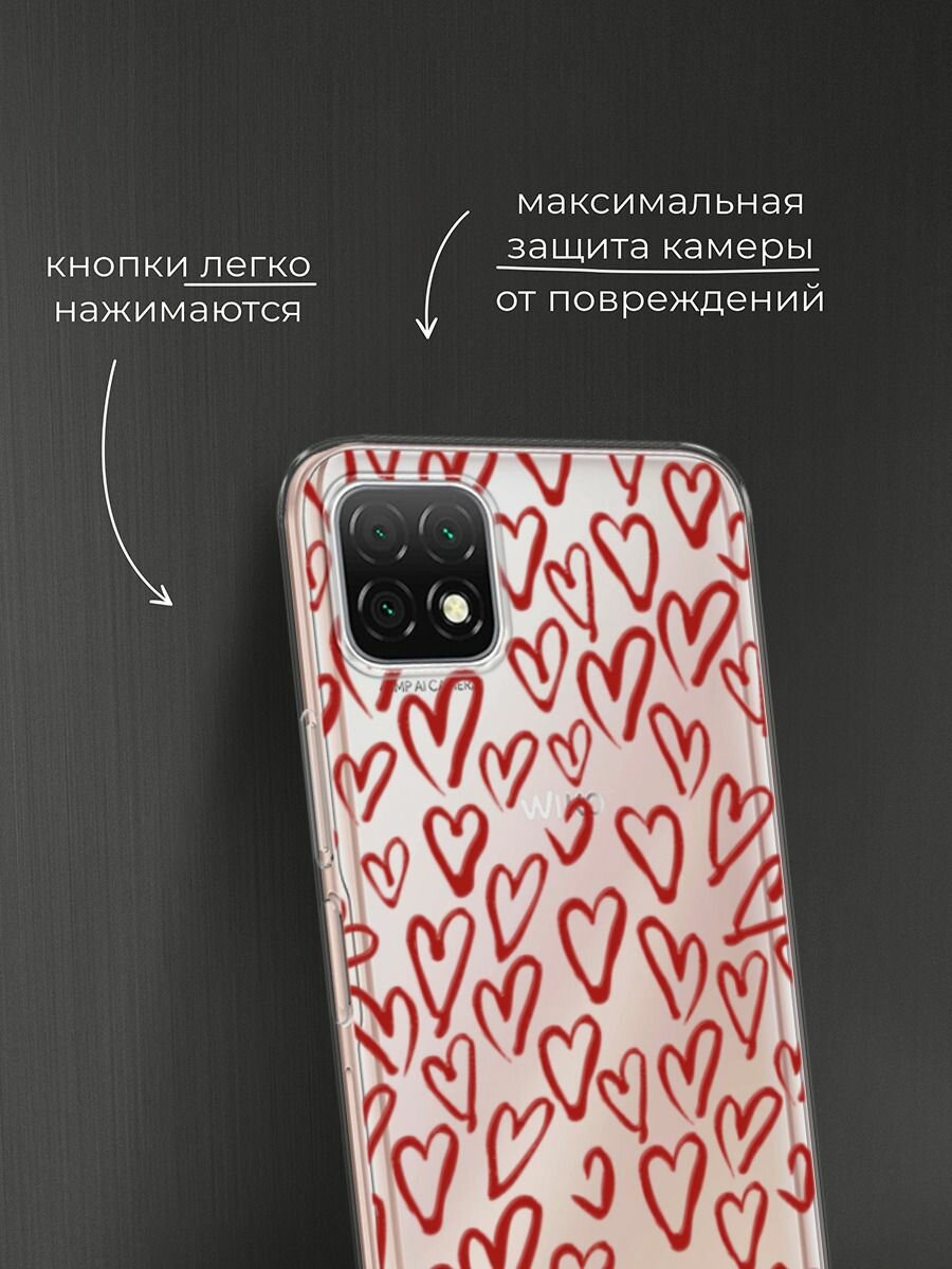 Чехол на Wiko T3 / Вико Т3 с принтом "Легкие бордовые сердечки" — фото 1