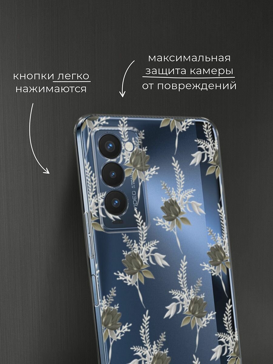 Чехол на Tecno Camon 18P / Техно Камон 18Р с принтом "Паттерн цветы сепия" — фото 1