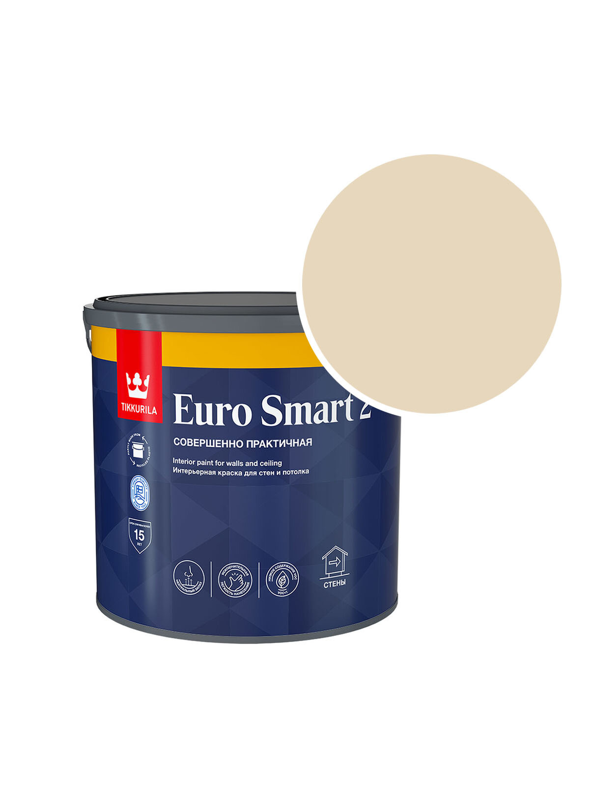 Краска интерьерная Tikkurila Euro Smart 2 RAL 1015 (Светлая слоновая кость - Light ivory) 2,7 л